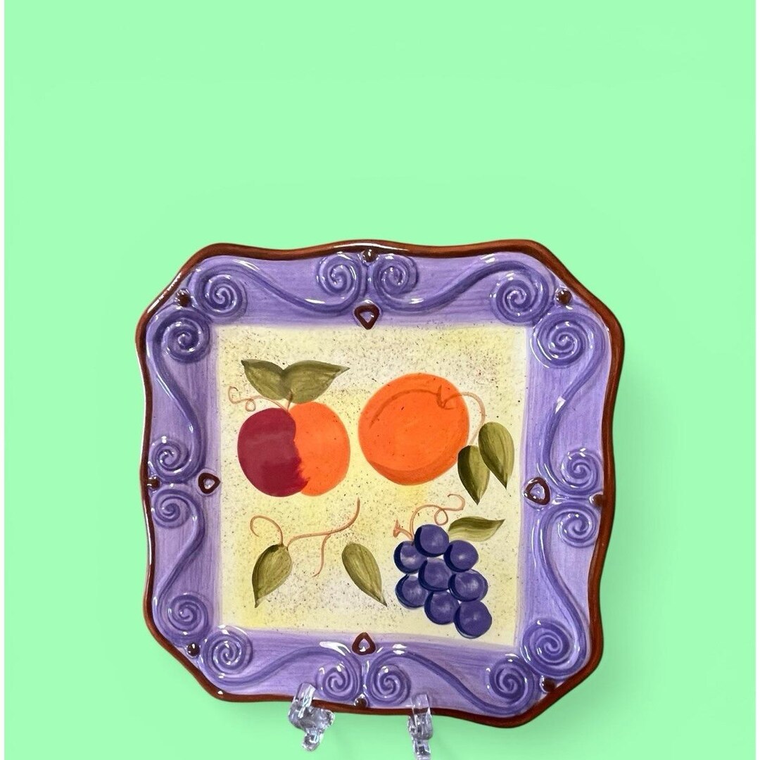 Tabletops Gallery Medici Hand Painted Hand Crafted 8 Inch Square Fruit ...