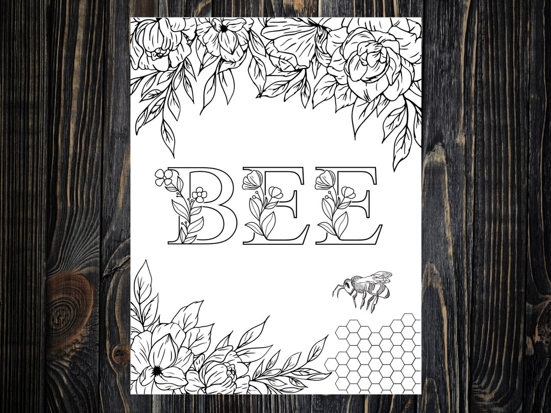 Just Bee Coloring Page -- Adult Coloring Page -- Bee and Flowers ...