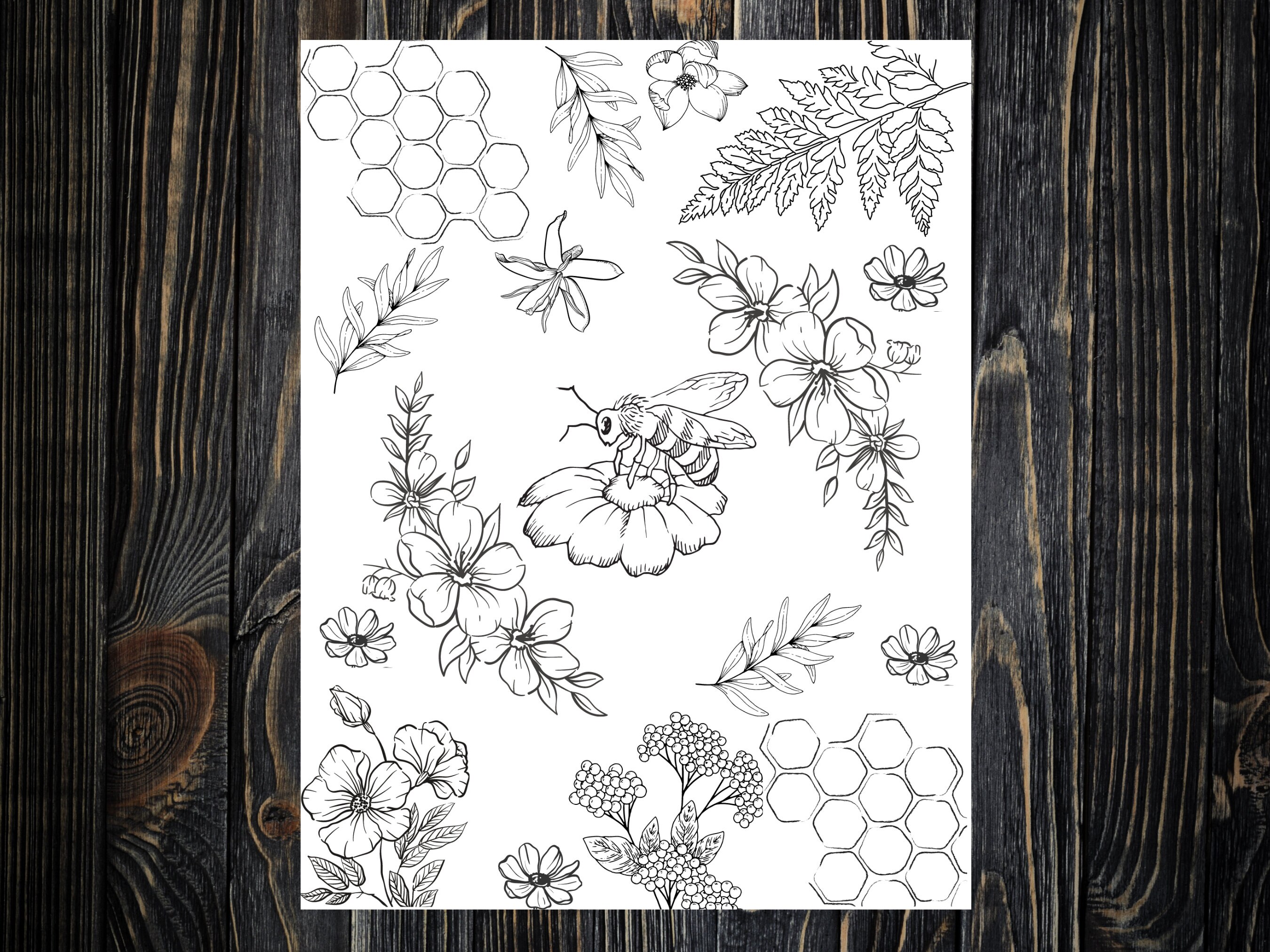 Bee and Flowers Coloring Page -- Adult Coloring Page-- Printable ...