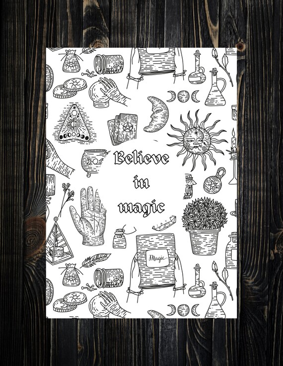 Believe in Magic Coloring Page Adult Coloring Page - Etsy