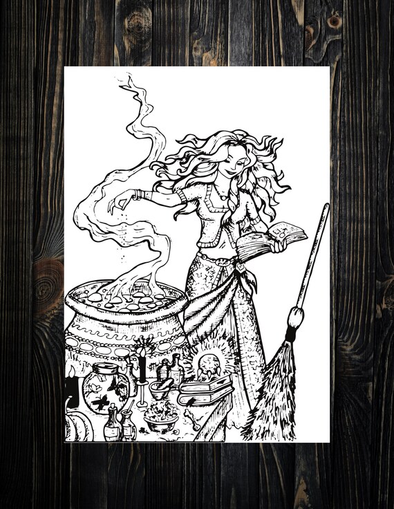 Spellcasting Coloring Page Adult Coloring Page Witchy - Etsy