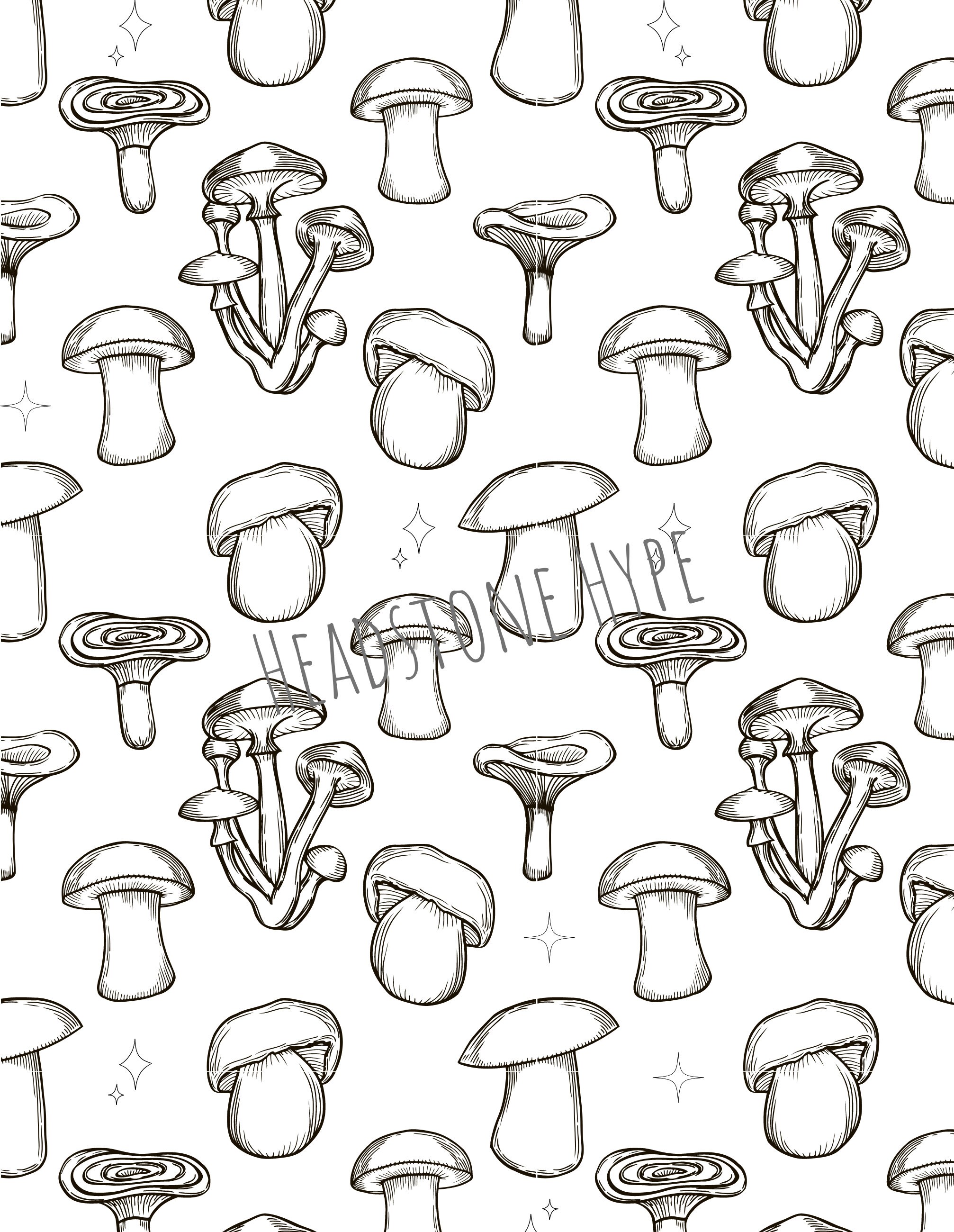 Magic Mushrooms Coloring Page -- Adult Coloring Page -- Fantasy ...