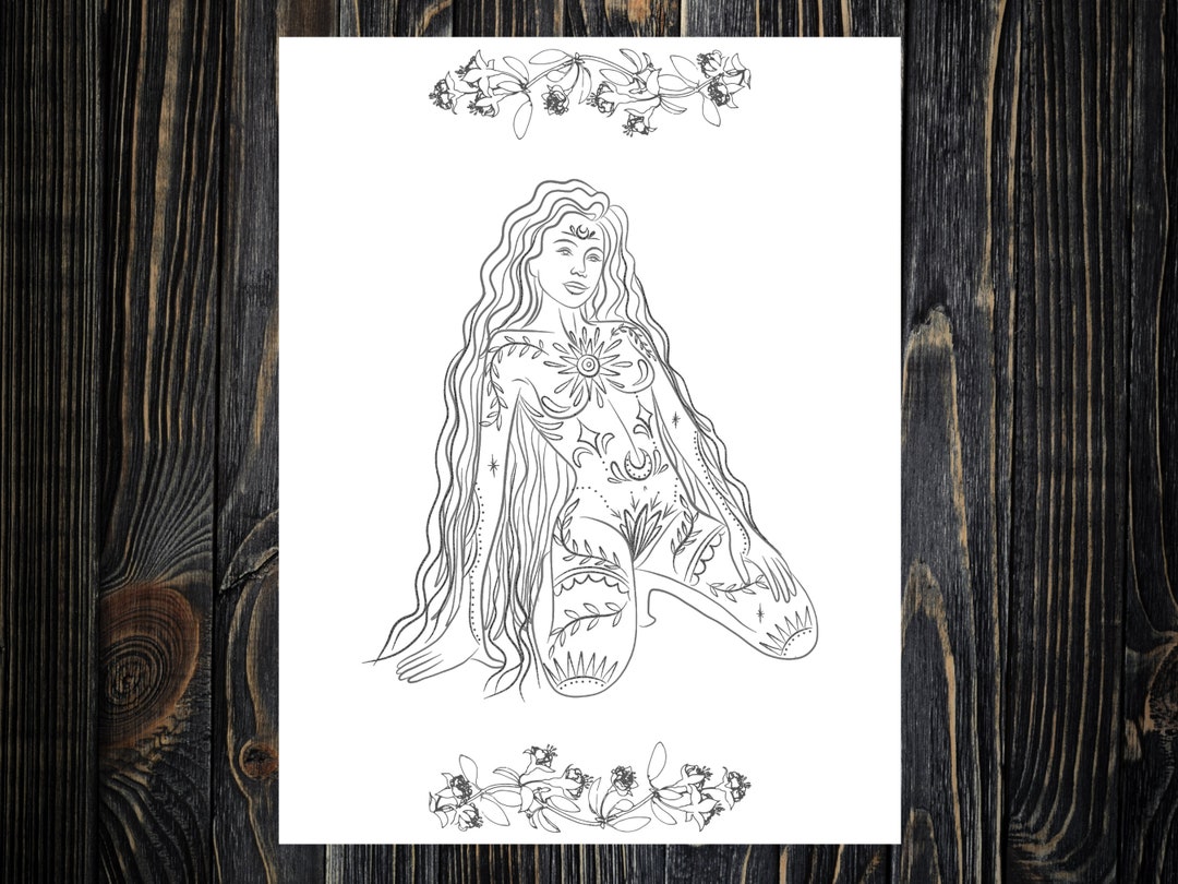 Mother Earth Coloring Page -- Adult Coloring Page -- Goddess Coloring ...