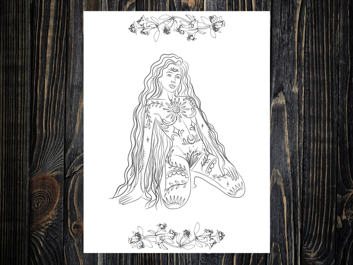 Mother Earth Coloring Page -- Adult Coloring Page -- Goddess Coloring ...