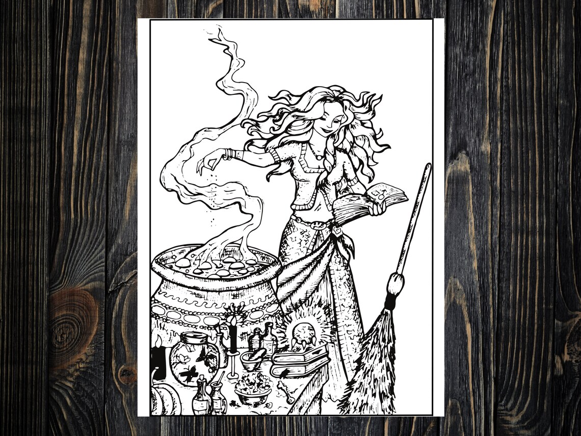 Spellcasting Coloring Page -- Adult Coloring Page -- Witchy Coloring ...