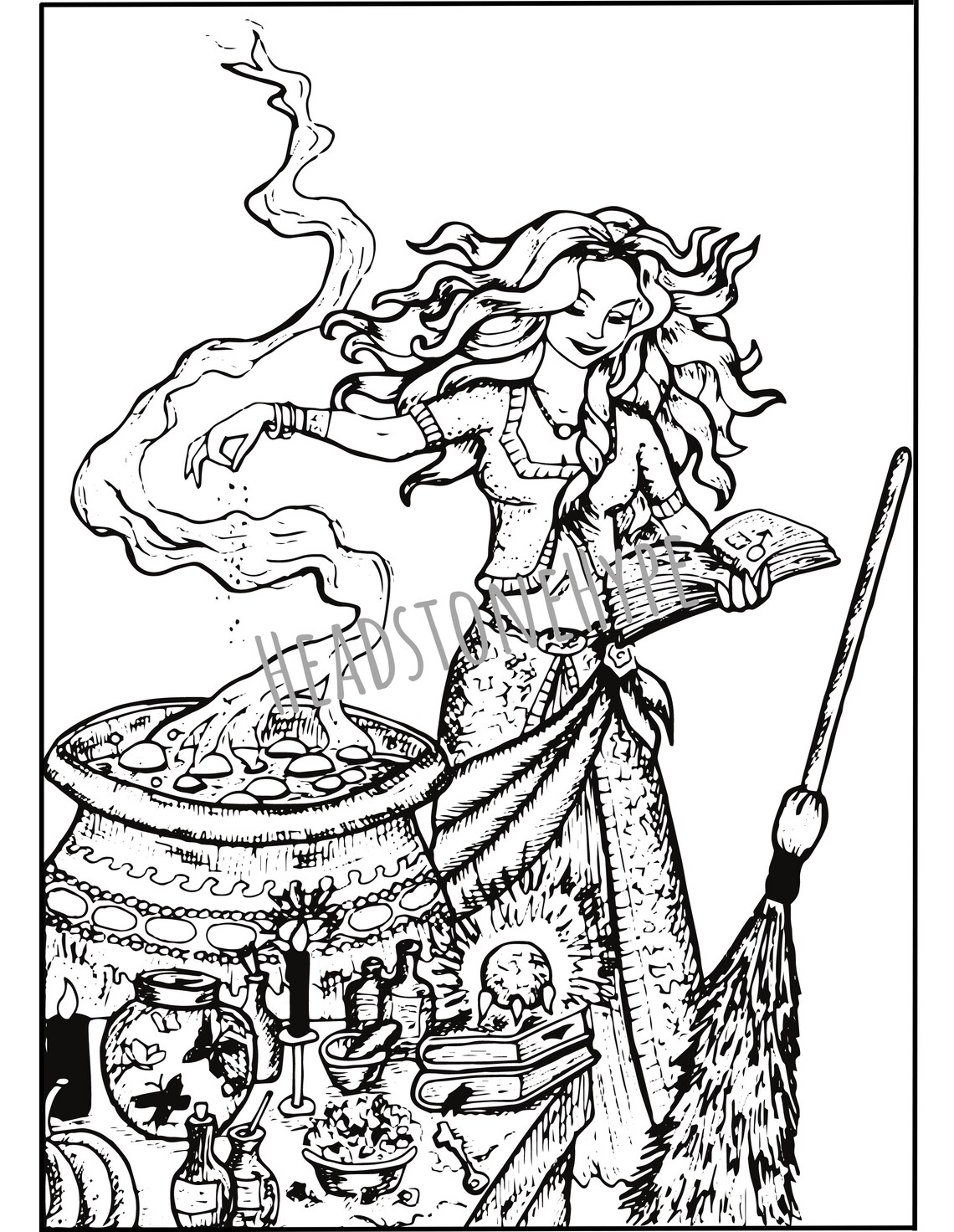 Spellcasting Coloring Page -- Adult Coloring Page -- Witchy Coloring ...