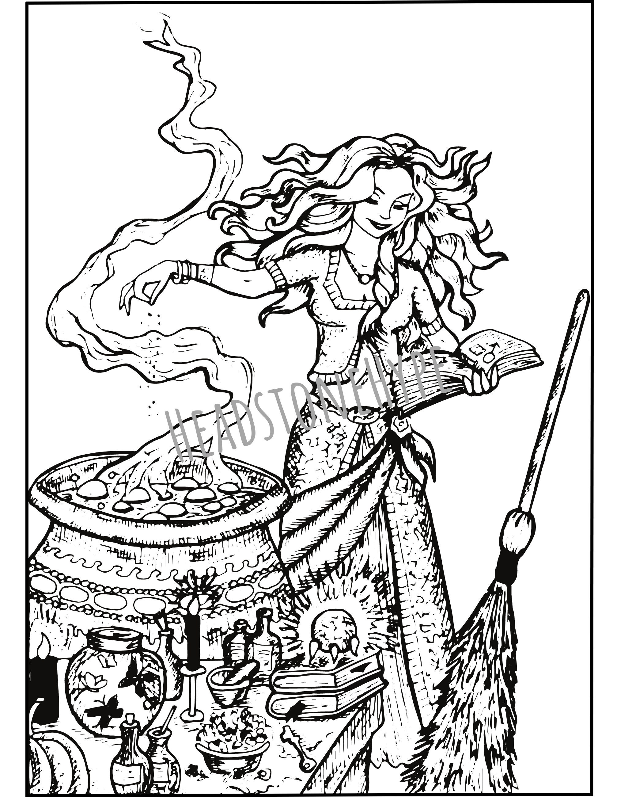 Spellcasting Coloring Page -- Adult Coloring Page -- Witchy Coloring ...