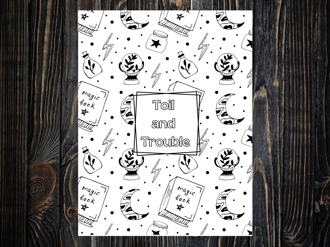 Toil and Trouble Coloring Page -- Adult Coloring Page -- Witchy ...