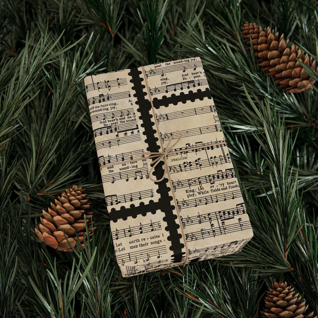 Vintage Christmas Music Notes Wrapping Paper, Holiday Gift Wrap ...