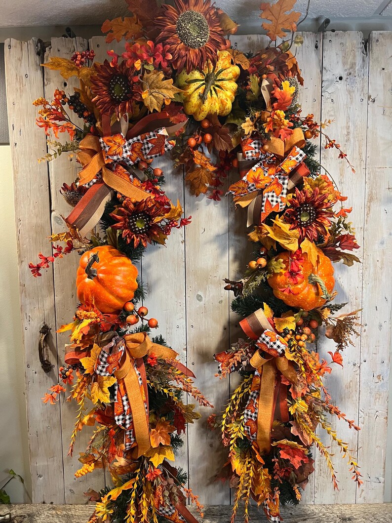 Fall Garland, Pumpkin Garland, Fall Mantle, Sunflower Garland, Fall ...