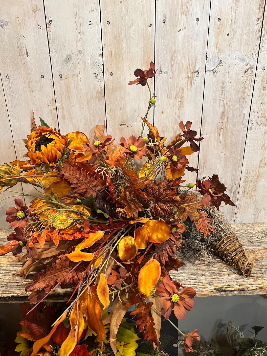 Fall Cornucopia Centerpiece: Sunflower & Fern Arrangement - Etsy