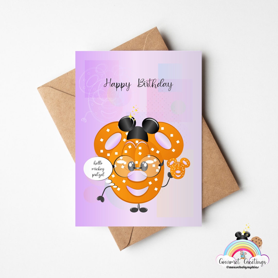 Mickey Mouse Pretzel Card Happy Birthday Hello Mickey - Etsy