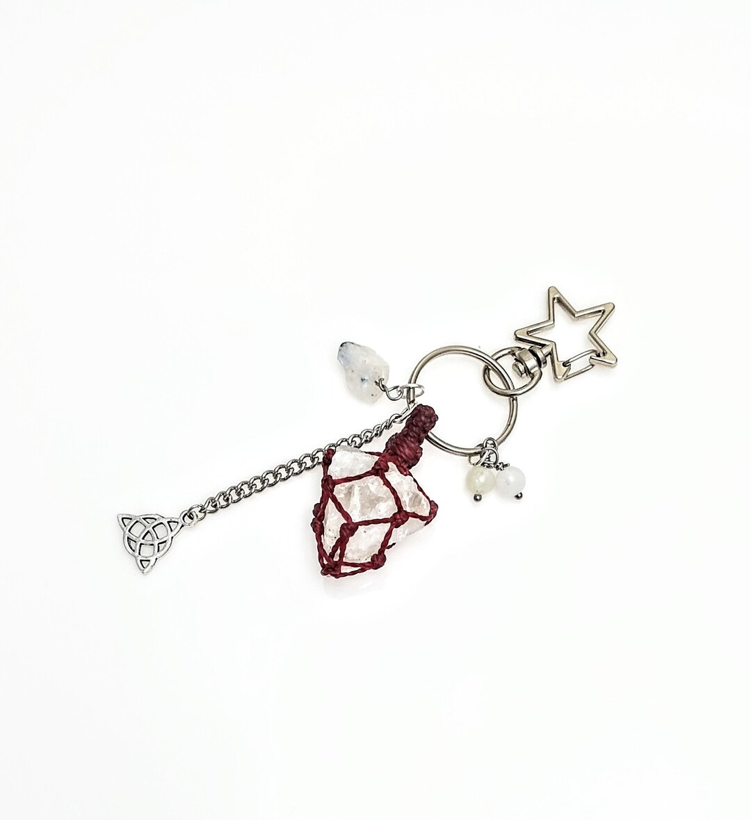 Rainbow Moonstone Keychain With Triquetra Charm - Etsy