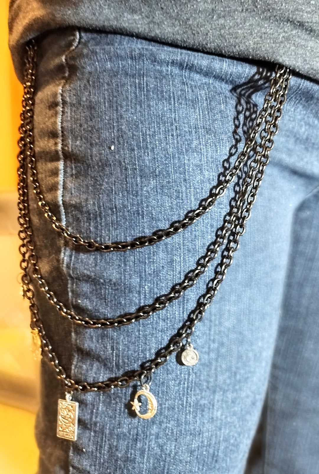 Black Witchy Moon Wallet Chain Belt Loop Pant Chain Extra Long 90s ...