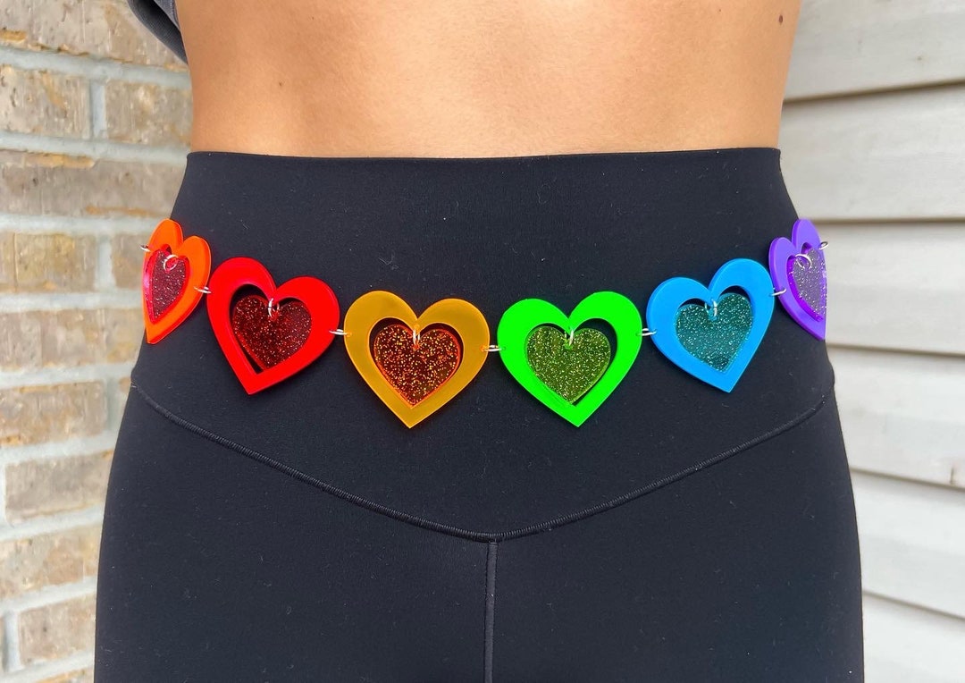 Rainbow Heart Belt (festival Belt, Rave Belt, Rave Kandi, Rainbow Belt ...