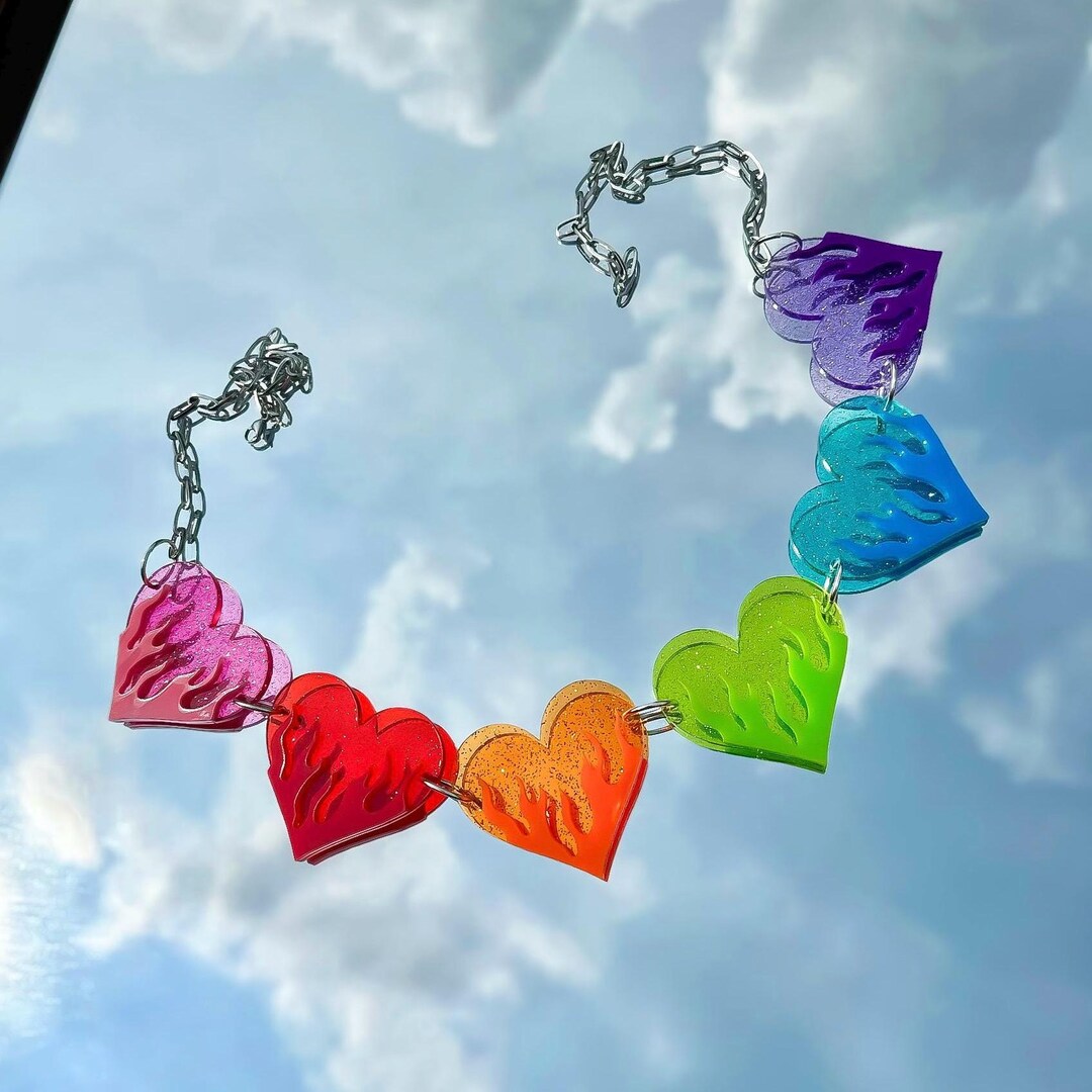 Rainbow Heart Flame Belt (festival Belt, Rave Belt, Rave Kandi, Rainbow ...