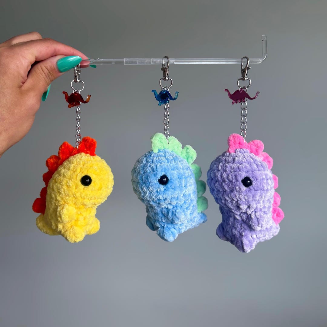 Dinosaur Keychains (plushies, Dino Keychain, Crochet Animal, Edm ...