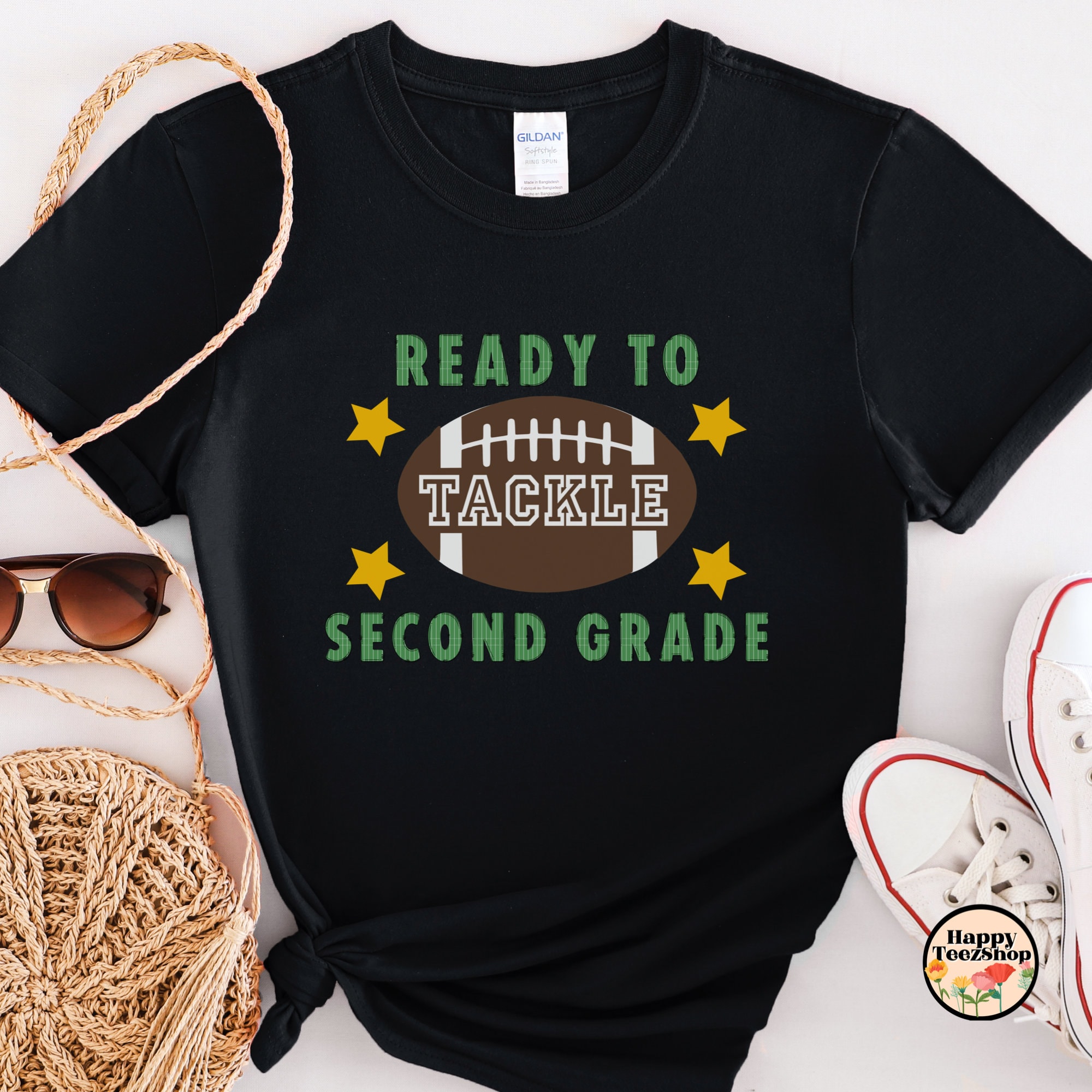 Second Grade Teacher Shirts, Back to School Tees, Grade Level Football ...