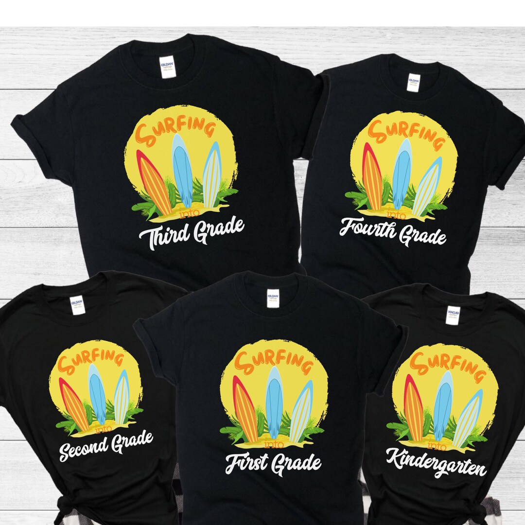 Teacher Grade Level Shirts, Back to School Tees, Surfing Into Grade ...