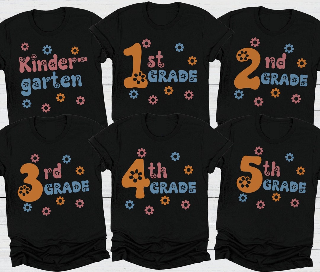 Grade Level Teacher Shirts, Back to School Retro Flower Tee, Colorful ...