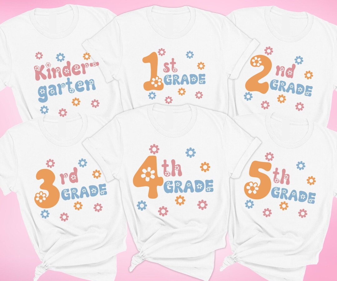 Grade Level Teacher Shirts, Back to School Retro Flower Tee, Colorful ...