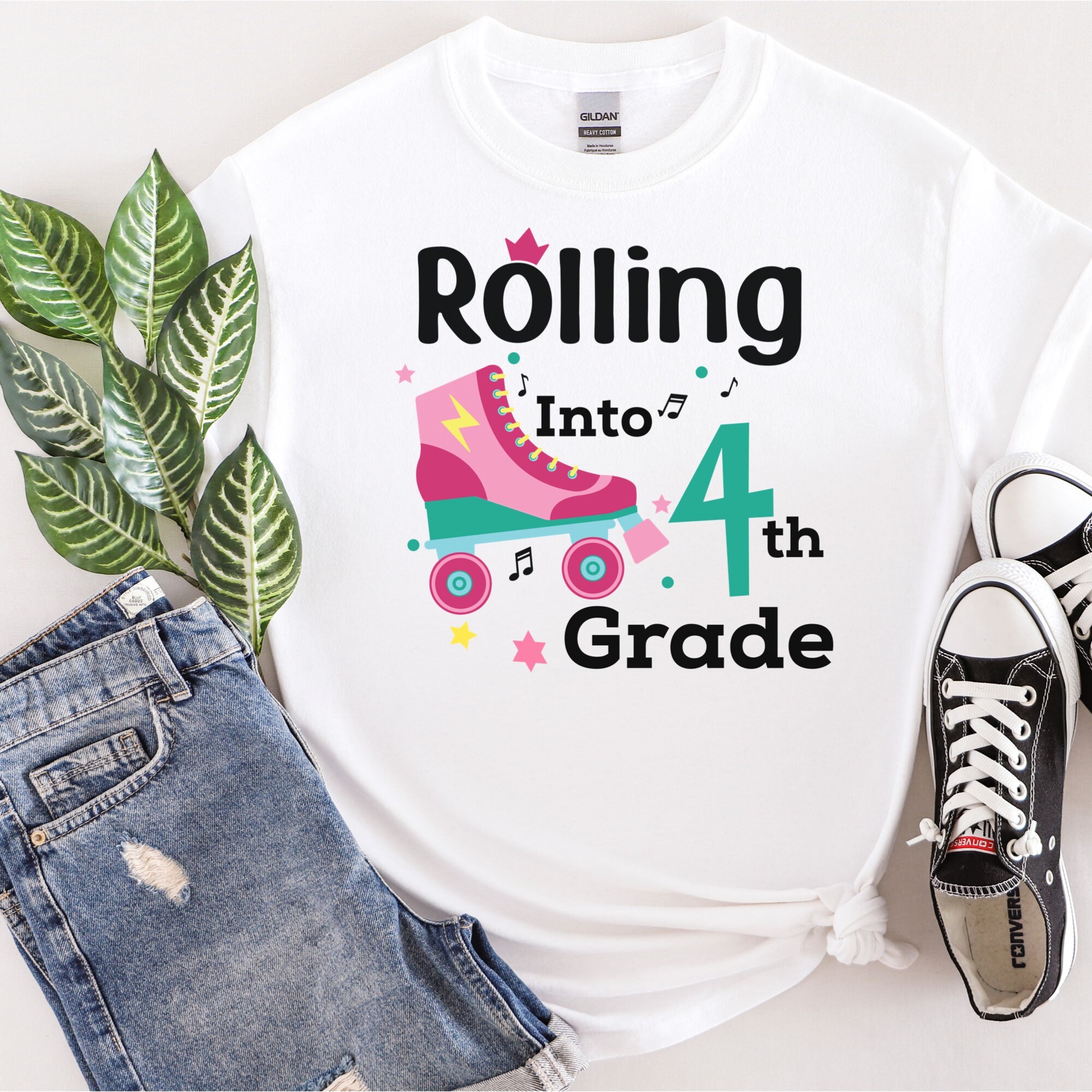 Retro Rolling Into Fourth Grade Shirt, Back to School Teacher, Teacher ...
