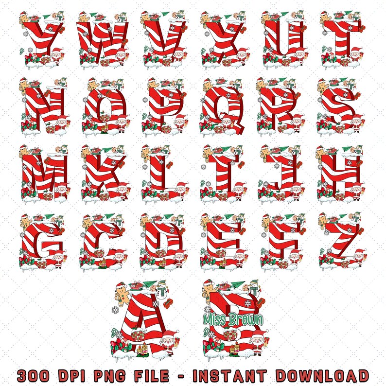 Bundle Christmas Alphabet PNG, Christmas Candy Cane Letters Png,custom ...