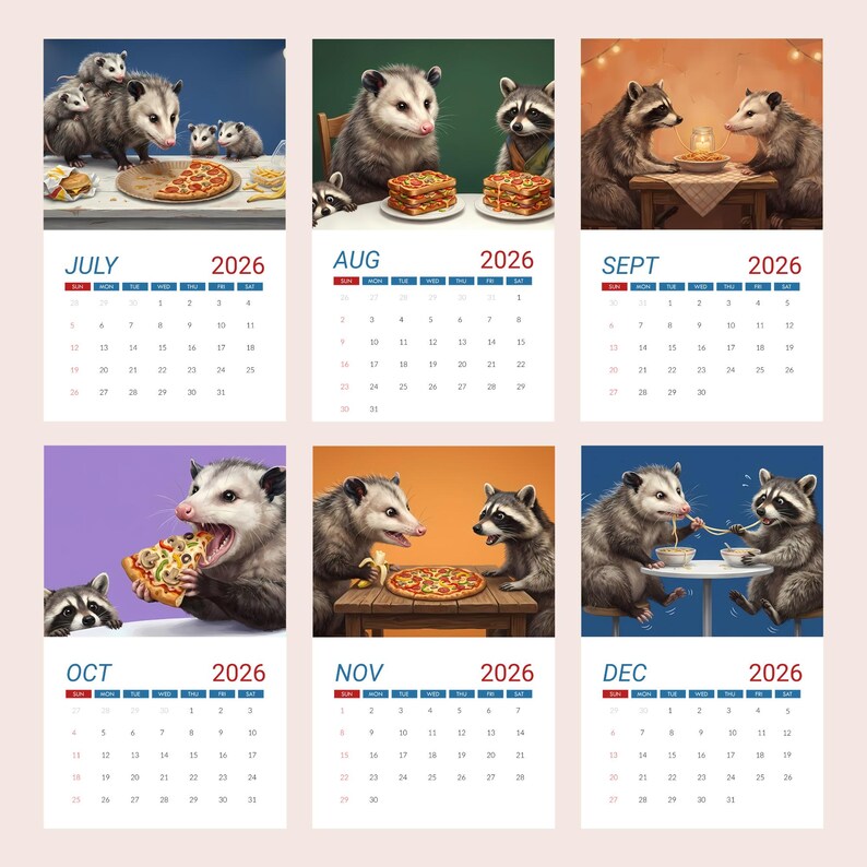 Raccoon Vs Opossum 2026 Funny Calendar,cute Opossum and Raccoon Wall ...