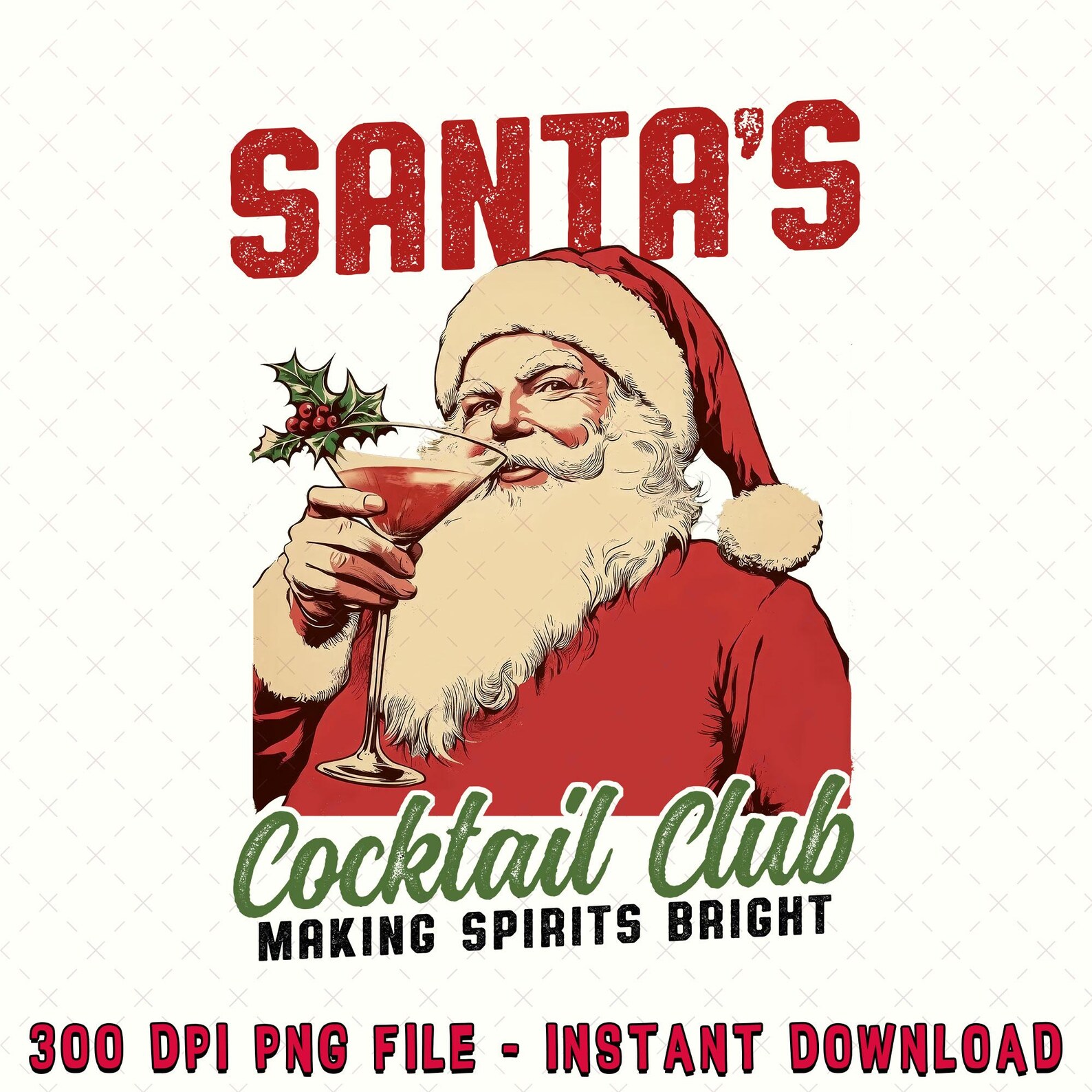 Santas Cocktail Club PNG, Retro Christmas PNG, Funny Christmas Espresso ...