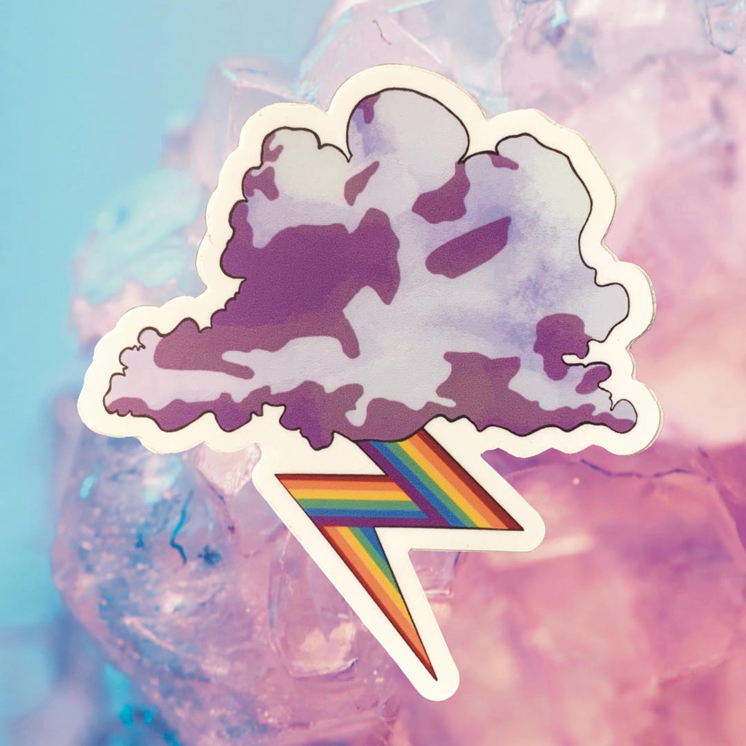 Rainbow Lightning Cloud Sticker - Etsy
