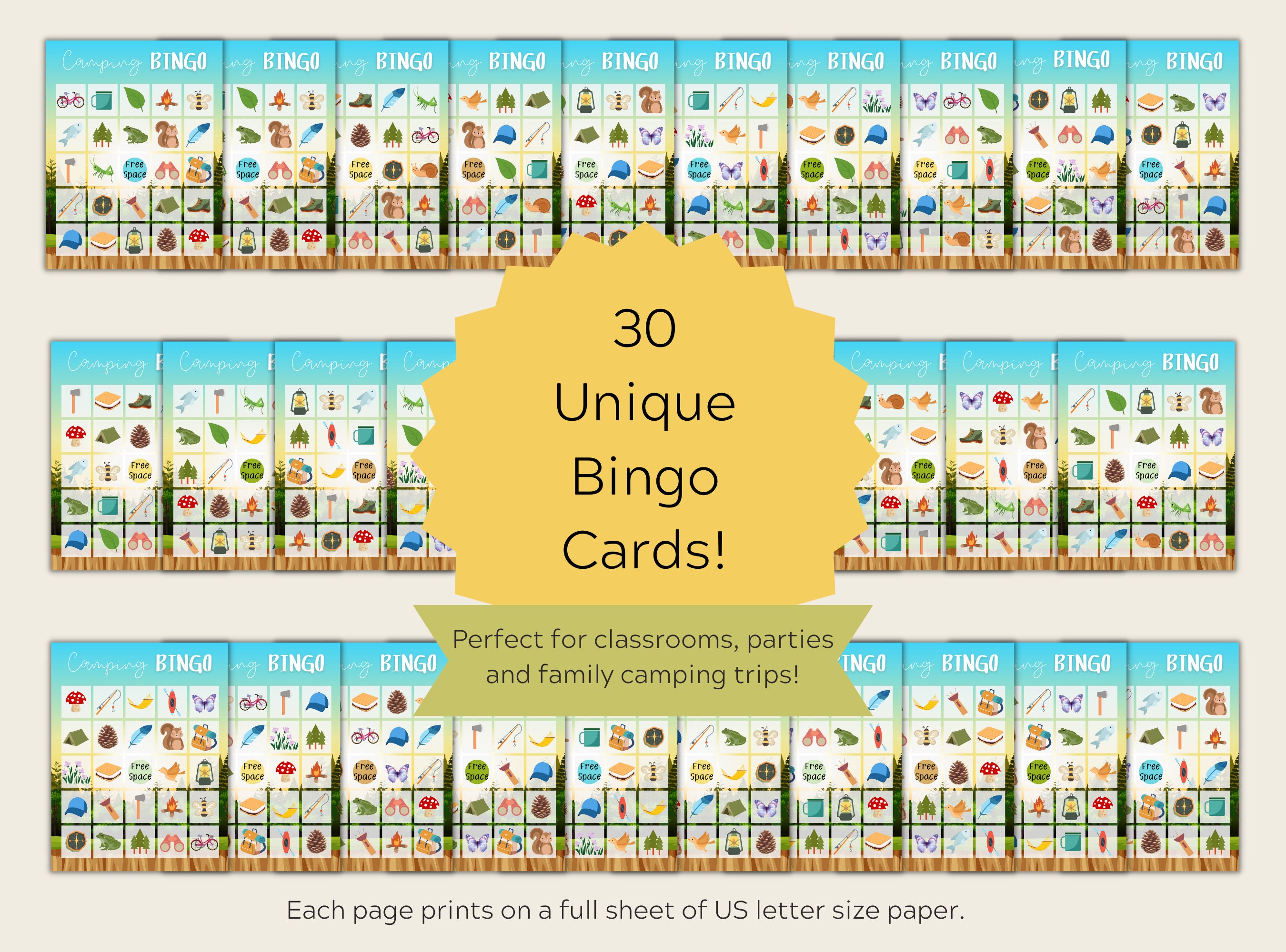 Camping Bingo Camping-themed Bingo Camping Game for Kids Nature Bingo ...