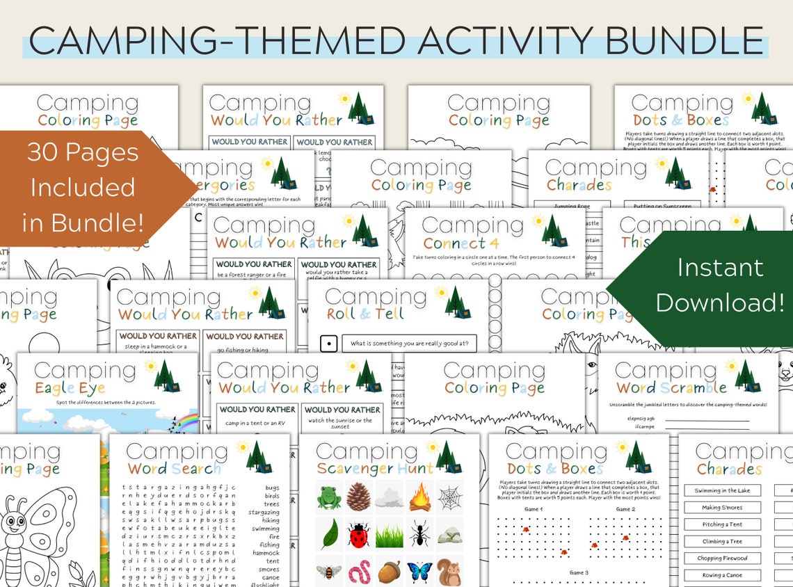 Camping Activity Bundle Camping-themed Games Camping - Etsy