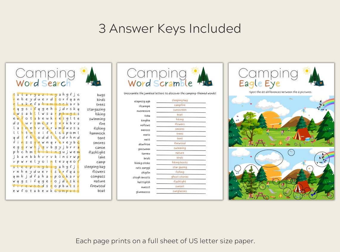Camping Activity Bundle Camping-themed Games Camping - Etsy