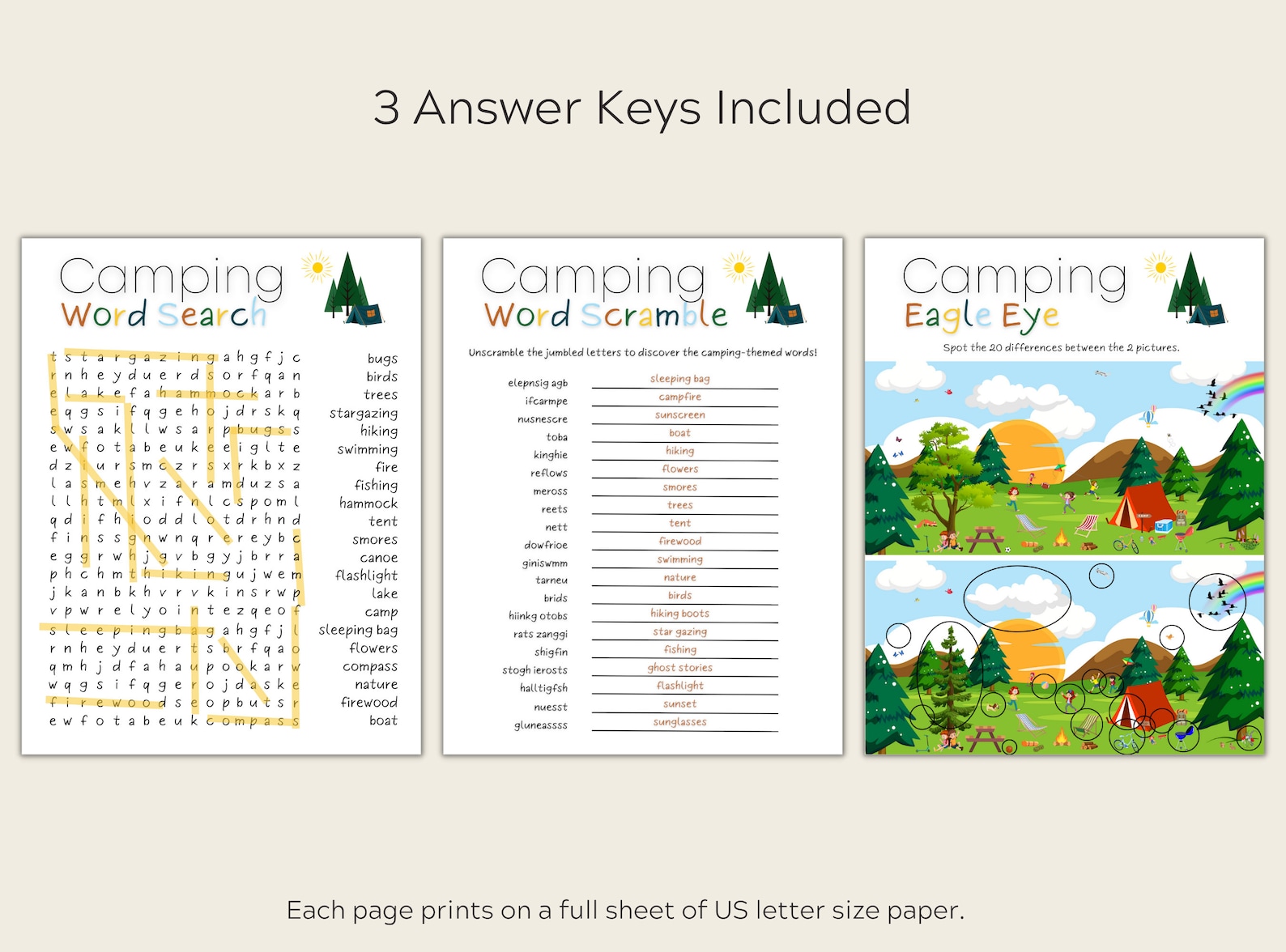 Camping Activity Bundle Camping-themed Games Camping - Etsy