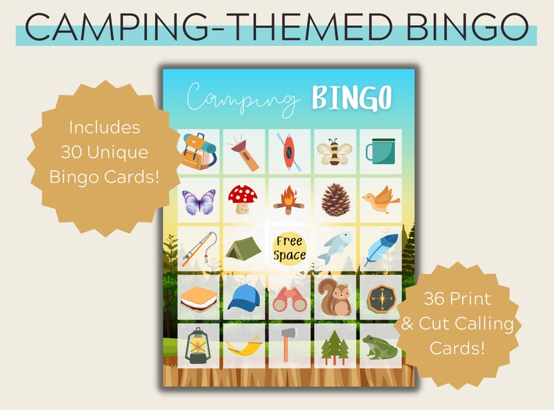 Camping Bingo Camping-themed Bingo Camping Game for Kids - Etsy