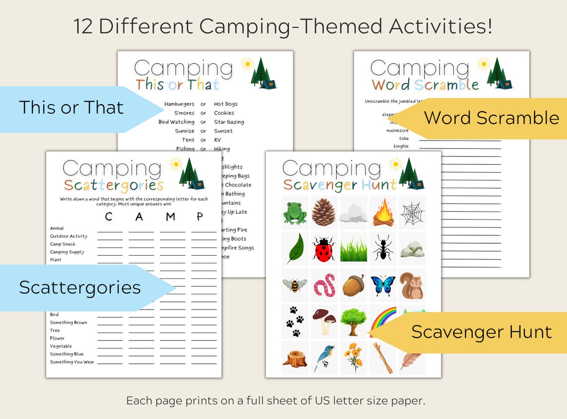 Camping Activity Bundle Camping-themed Games Camping - Etsy