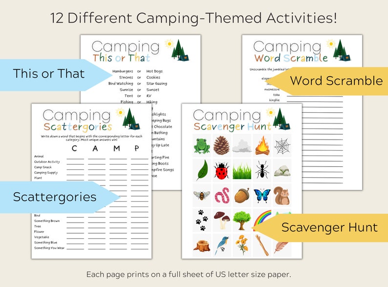 Camping Activity Bundle Camping-themed Games Camping - Etsy