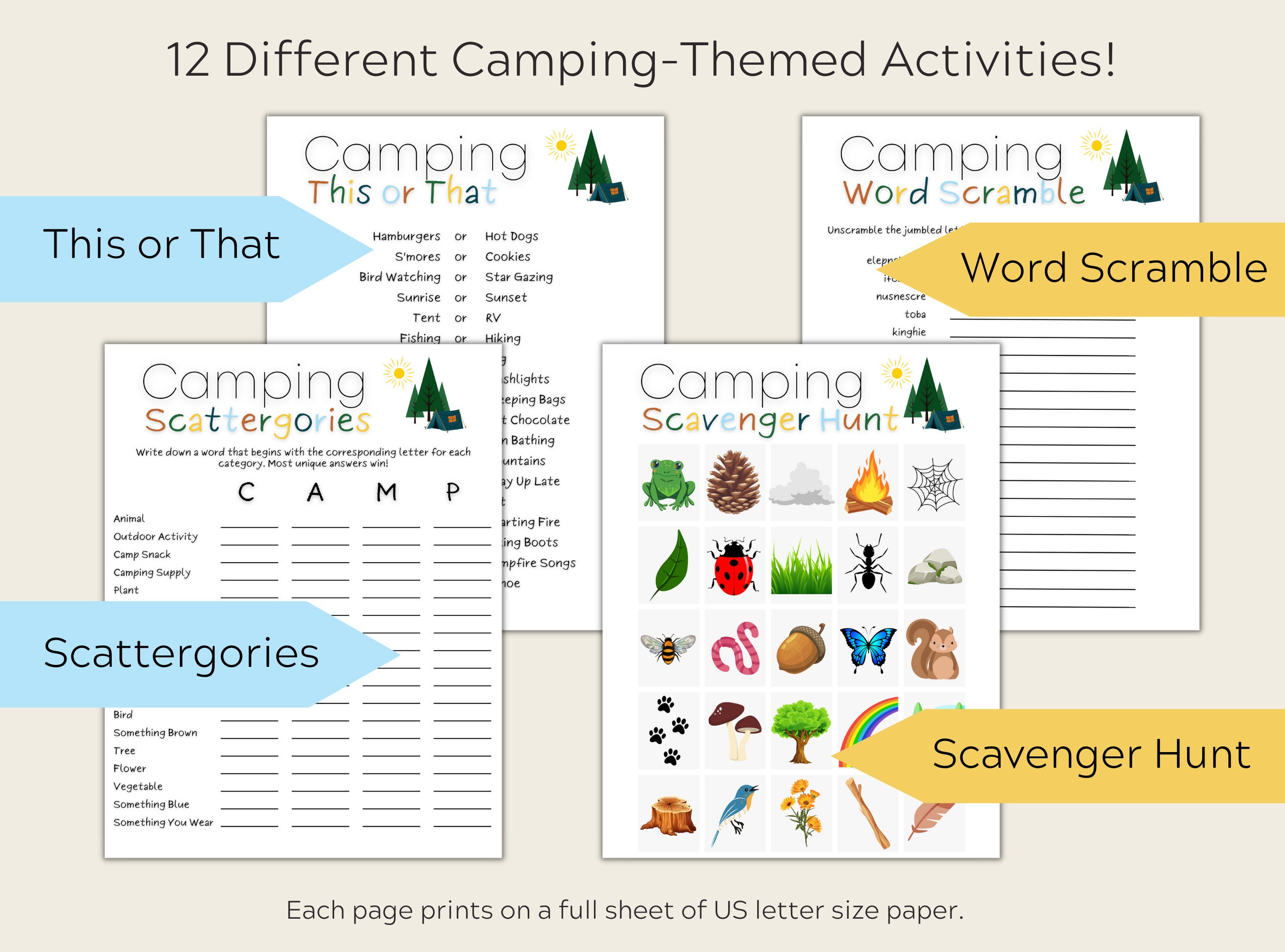 Camping Activity Bundle Camping-themed Games Camping - Etsy