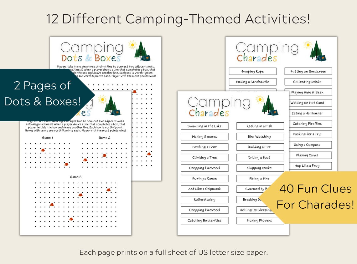 Camping Activity Bundle Camping-themed Games Camping - Etsy