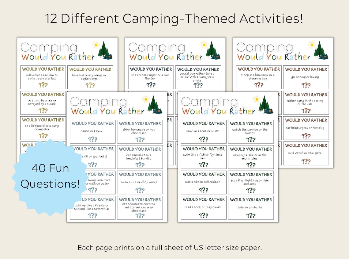 Camping Activity Bundle Camping-themed Games Camping - Etsy