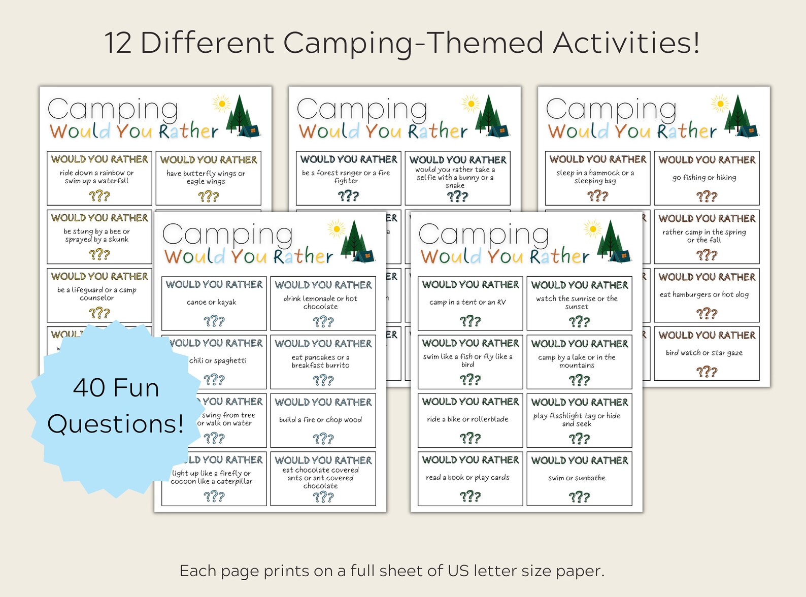 Camping Activity Bundle Camping-themed Games Camping - Etsy