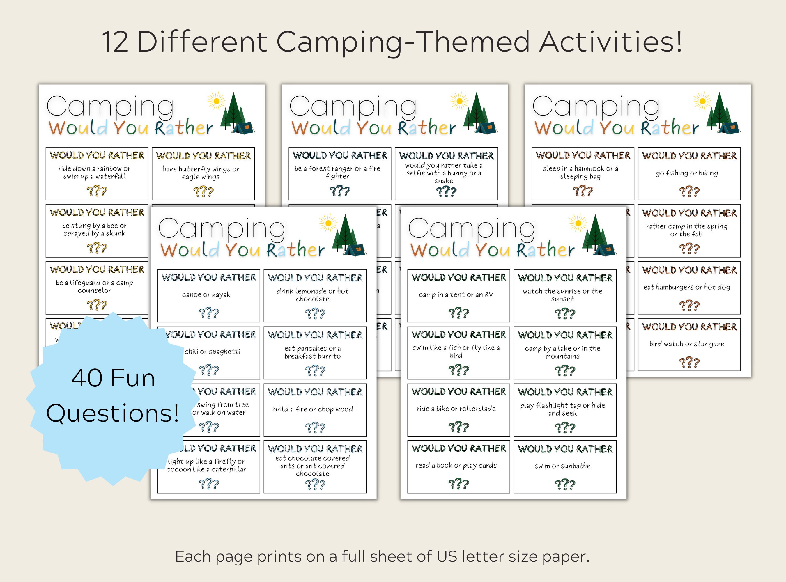 Camping Activity Bundle Camping-themed Games Camping - Etsy