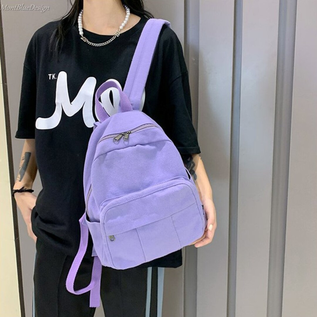 Solid Color Backpack, Small Backpack, Cotton Canvas Bag for Travel ...