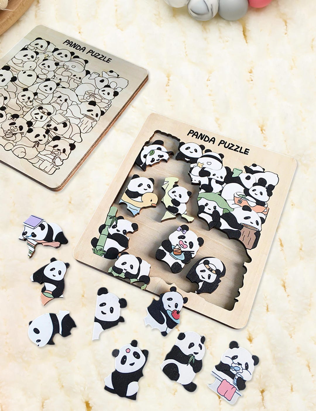 Pandas Wooden Tetris, Brain Teaser, Kids Games, Puzzle With Custom Text Message, Personalized ...