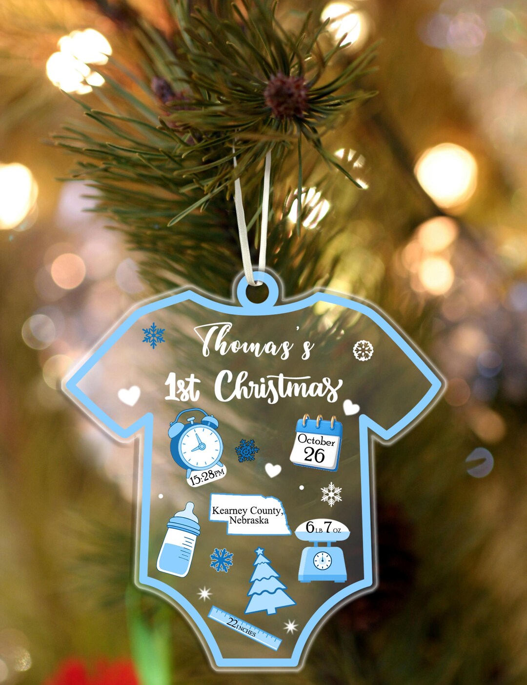 Baby's First Christmas Ornament, Baby 1st Christmas Ornament, Custom ...