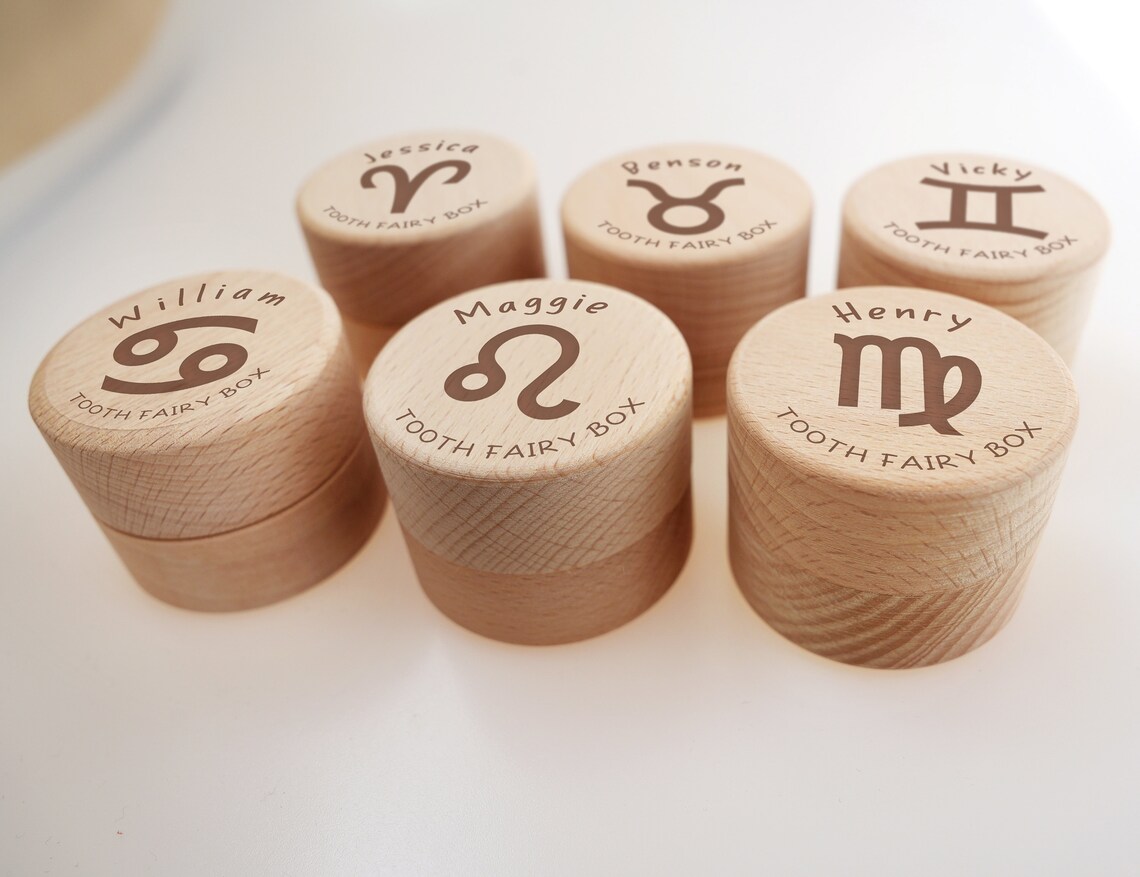 Zodiac Sign Tooth Fairy Box, Personalized Beech Wood Box, Custom Boys ...