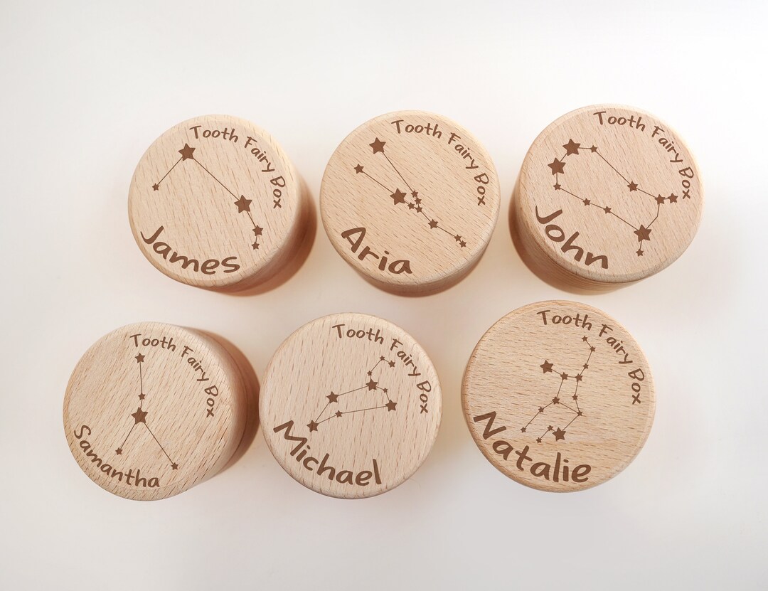 Zodiac Sign Tooth Fairy Box, Personalized Beech Wood Box, Custom Boys ...