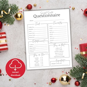 Printable Secret Santa Questionnaire | Christmas Gift Exchange Ideas ...