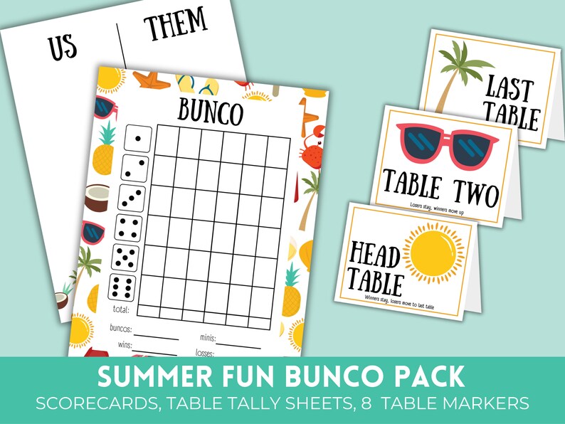 Printable Summer Fun Bunco Score Sheets | Beach Bunco Cards | July ...