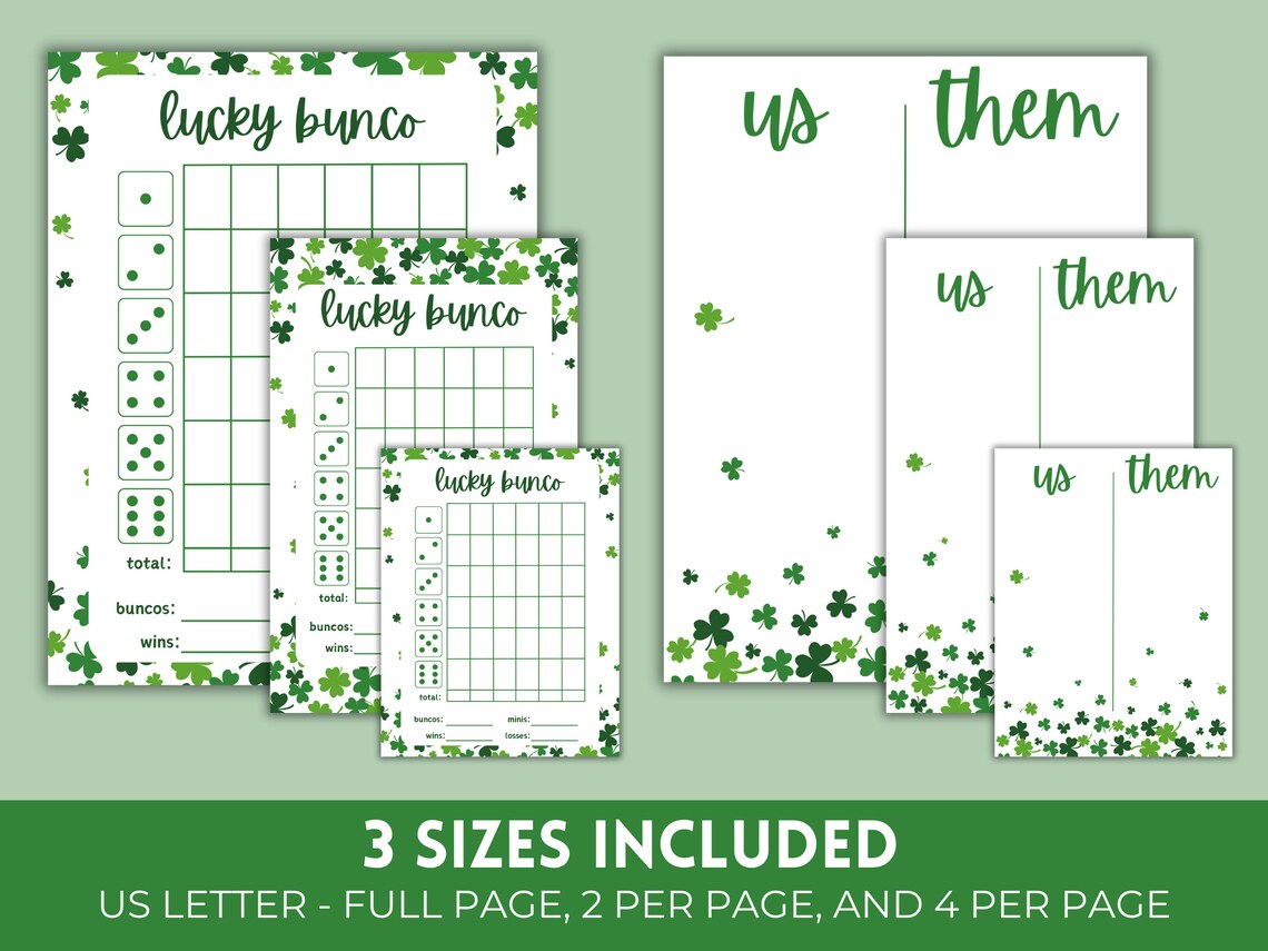 Printable Lucky Bunco Score Sheets | St Patrick's Day March Shamrock ...